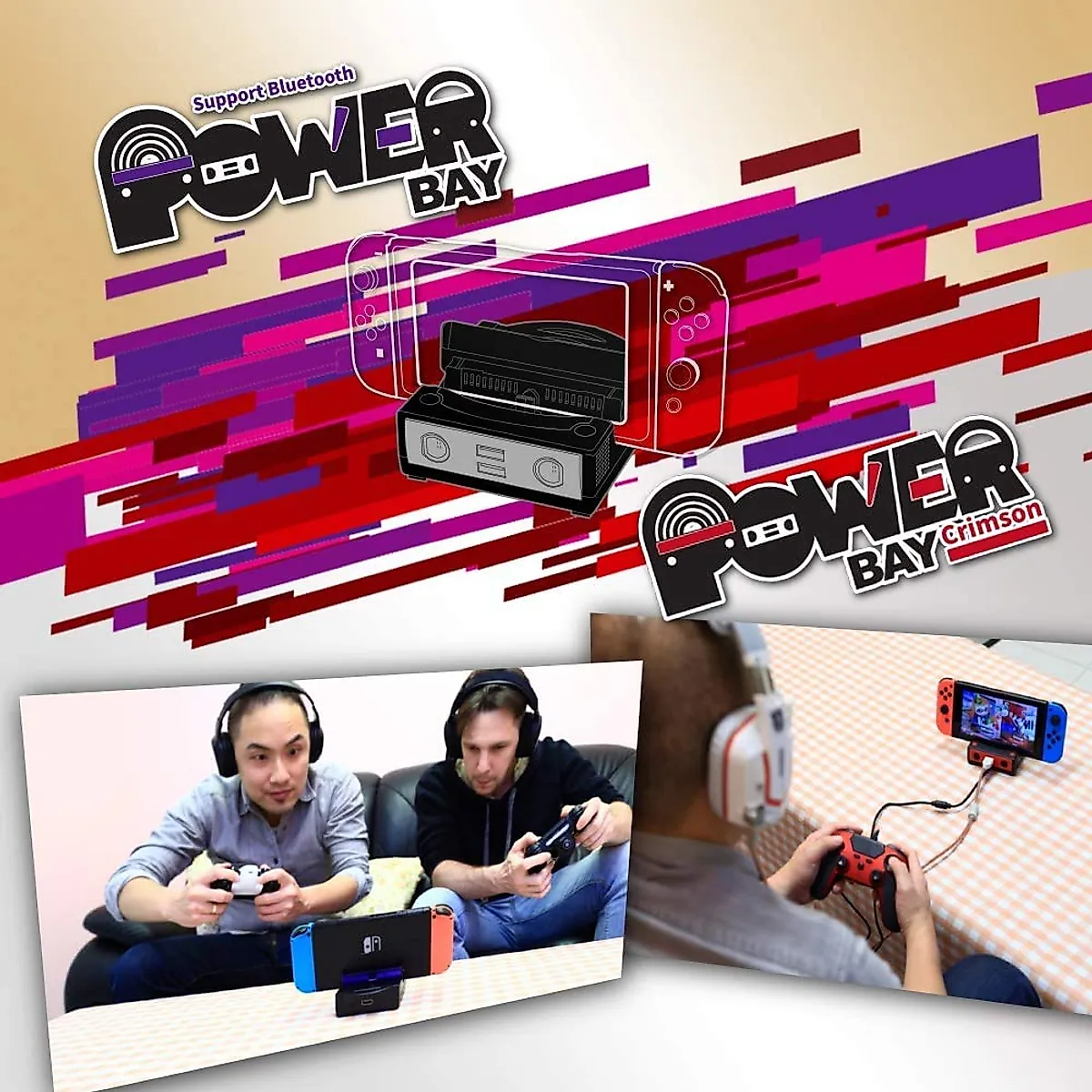 Brook Power Bay Crimson - Portable and Fast Charging Dock Stand, Docking Station for NS Switch, Compatible with Switch and GC Controllers, Support HDMI Out Put