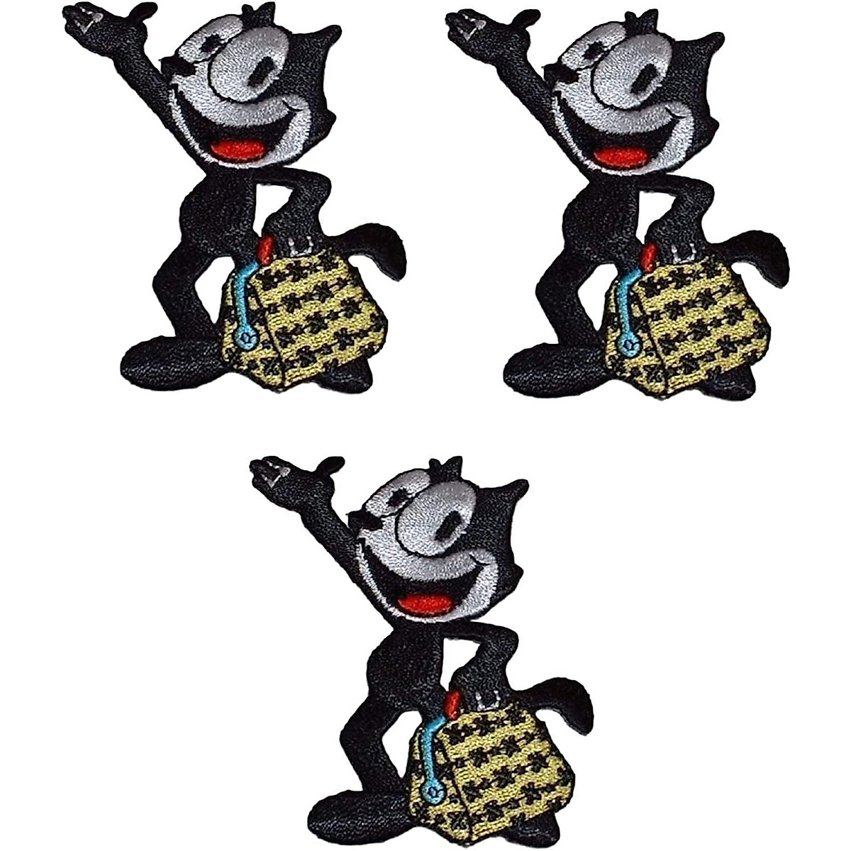 Felix Cartoon Classic Cat Felix with Bag Embroidered Patch Set of 3