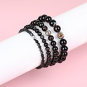 QOGIR Evil Eye Agate Bracelet - Ultimate Protection Bracelet for Women Men - Handmade Natural Gem Stone Beaded Stretch Elastic Healing Bracelets 4mm