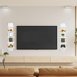 5 Tier Wall Shelf Unit - Narrow Smooth Laminate Finish - Vertical Column Wall Decor Mount Floating Storage Home Decor Organizer Tall Tower Utility Shelf for Bedrooms, Bathrooms，Living Rooms(White)