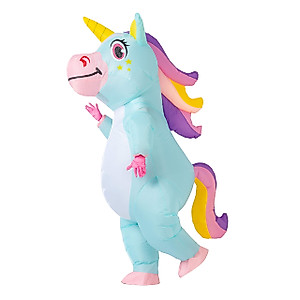 Spooktacular Creations Inflatable Costume Adult, Full Body Riding a Unicorn Blow Up Costume for Halloween Inflatables Costume Dress-Up Party (Blue)