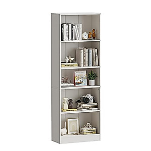 VICLLAX 5-Shelf Wooden Bookcase, 67.3" Height- Adjustable Open Bookshelf for Home Office, White Standing Display Book Shelf