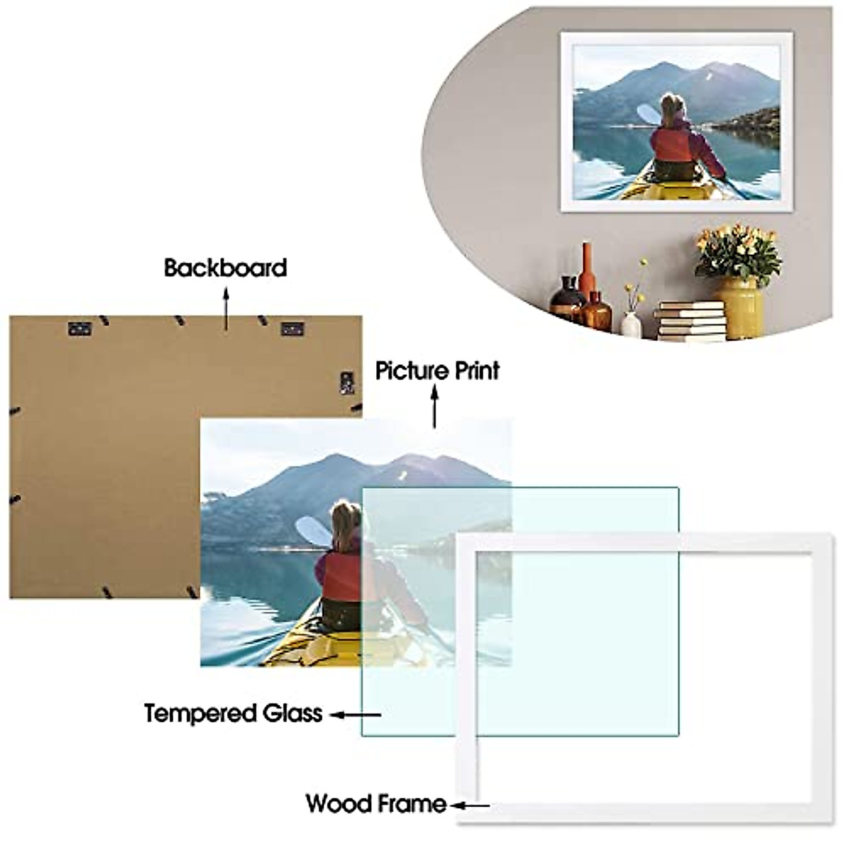 Golden State Art, 16x20 Picture Frame Made of Solid Pine Wood And Hd Tempered Glass - Horizontal And Vertical Wall Display, 1 Pack, White