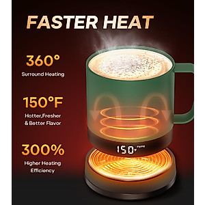 buuo Self Heating Coffee Mug, 14 Oz Temperature Control Smart Mug, double sided & Real-Time LED display, Fast Heating, mug warmer with 120 Min Battery Life, Birthday Gifts for Women and Men(Green)