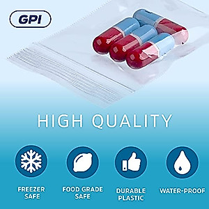 GPI - 500 Pack, 2 Mil, Clear Plastic Reclosable Small Combo Zip Bags, 5 Assorted Sizes, 1" x 1", 1.25" x 1.25", 1.5" x 1.5", 1.5" x 2", 2" x 2", Resealable Zip Top Lock For Jewelry, Bead, Seed, Pills.
