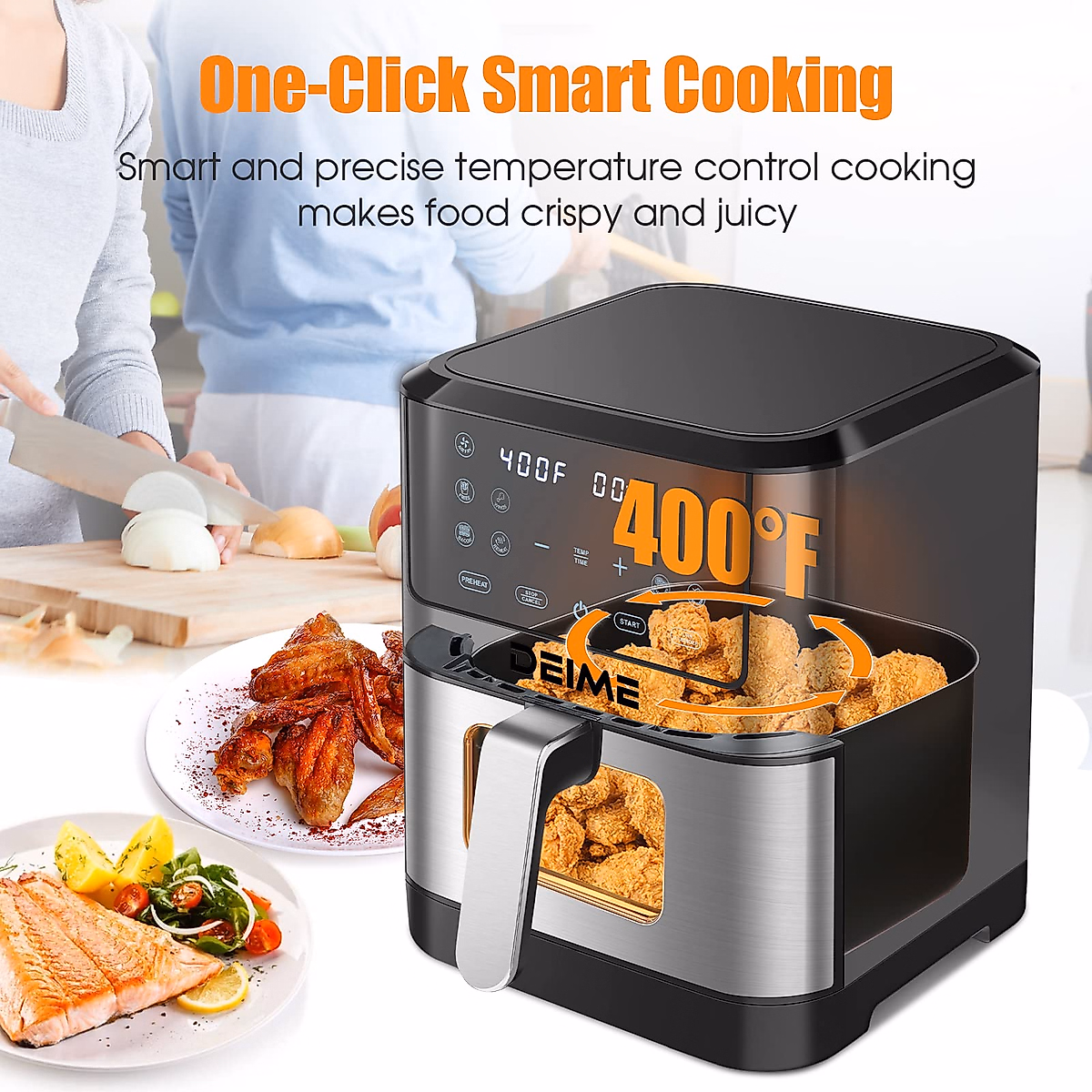Air Fryer 6.2 QT Oilless 1500W Large Capacity Oven Air Fryers Healthy Cooker with 10 Preset, Visual Cooking Window, Non-Stick Basket, Included Recipe