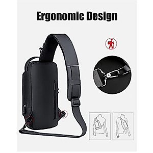 LELEBEAR USB Charging Sport Sling Anti-Theft Shoulder Bag, Sport Crossbody Bags Chest Daypack for Men (Black)
