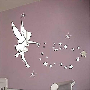 Winwinfly Wall Decals Stickers Acrylic Wall Stickers Cute Little Fairy Stars,3D Mirror Modern DIY Wall Stickers for Kids Room Bedroom Kindergarten
