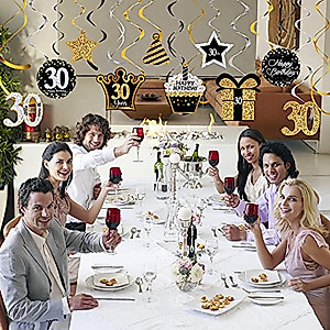 30 Count 30th Birthday Party Decorations, 30th Birthday Party Hanging Swirls Ceiling Decorations with Cutout Shiny Celebration Hanging Streamers Spirals Ornaments for Birthday Party Supplies