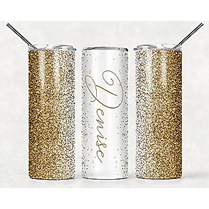 Personalized Insulated 20oz Tumbler | Stainless Steel Insulated Cup | Travel Cup | Double Wall Coffee Cup for Hot and Cold Drinks | Rose Pink Glitter Effect with Name