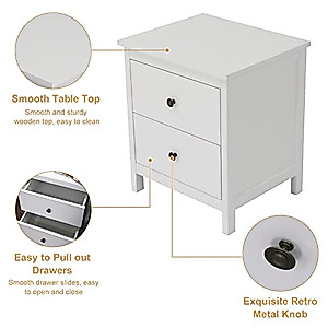 Kinsuite Nightstand for Bedrooms W/ 2 Drawers, Side Table Large Storage Space, Side Storage Cabinet Wooden End Table Accent Table Solid Wood Legs (White, 2 Pcs)