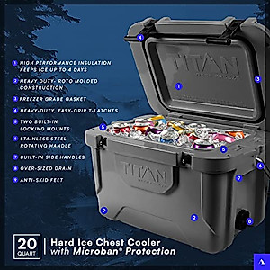 Arctic Zone Titan Deep Freeze 20Q Premium Ice Chest Roto Cooler with Microban Antimicrobial Protection, Gray