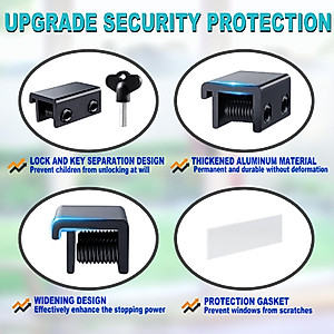 Sliding Window Locks (6 Sets), Security Window Locks with Keys, Adjustable Aluminum Sliding Window Stops, Easy Installation Without Drilling, for Vertical and Horizontal Sliding Windows (Black)