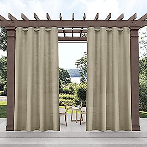 Exclusive Home Miami Semi-Sheer Textured Indoor/Outdoor Grommet Top Curtain Panel Pair, 54"x96", Taupe