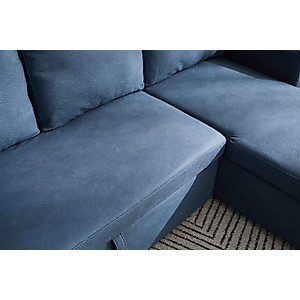 ATY Reversible Sectional Sleeper Sofa with Storage Chaise, L Shape Couch with Pull-Out Bed, Living Room Furniture, 85", Blue