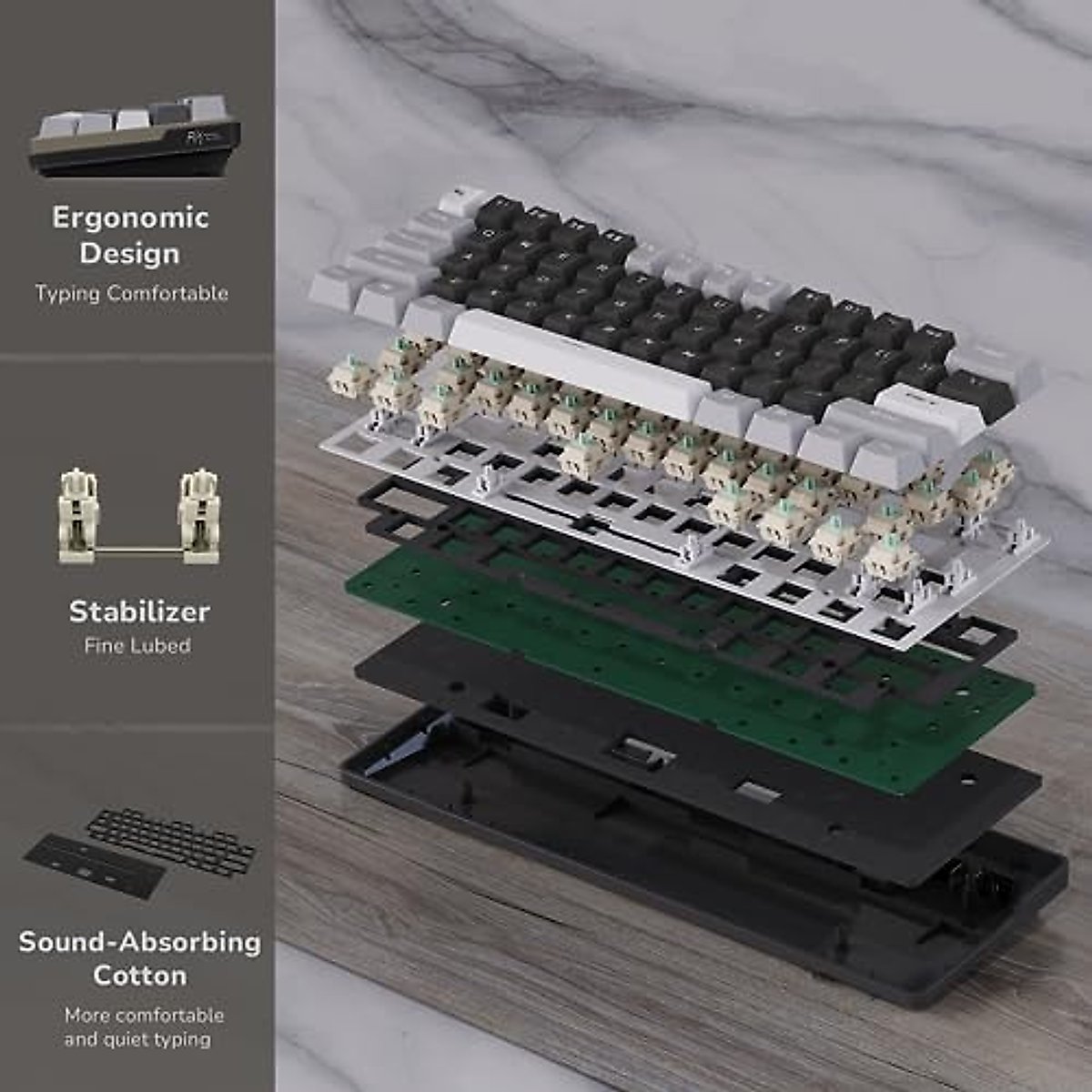 RK ROYAL KLUDGE RK61 Plus Wireless Gaming Keyboard, 60% Percent Mechanical Keyboard with Bluetooth/2.4Ghz/USB Modes, Hot Swappable RGB Keyboard for PC Gamers, Silent Linear Viridian Switches