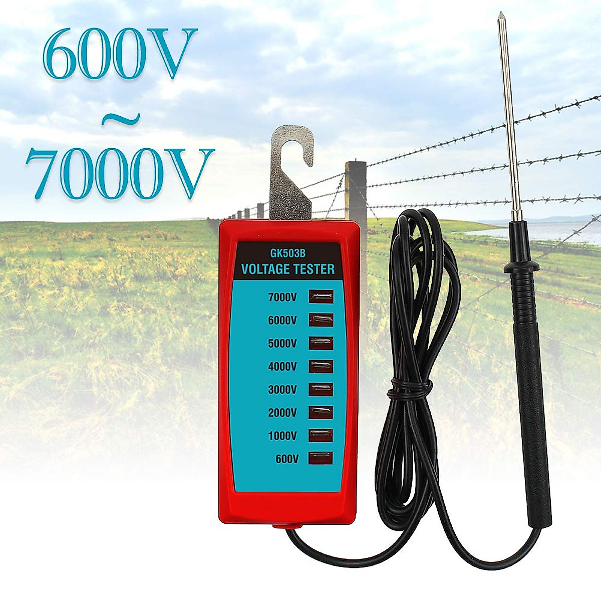 allsun Electric Fence Voltage Tester Fault Finder Farming Equipment Portable Testing Tool Neon Lights Max 600V - 7000 V