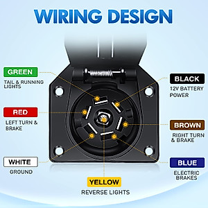 Nilight 7 Way Trailer Plug Y Pigtail Splitter Double Brasse 7 Pin Female to Dual Male Trailer Plug Round Blade Connector for Connecting Slide in Truck Camper and Trailer Y Splitter, 2 Years Warranty