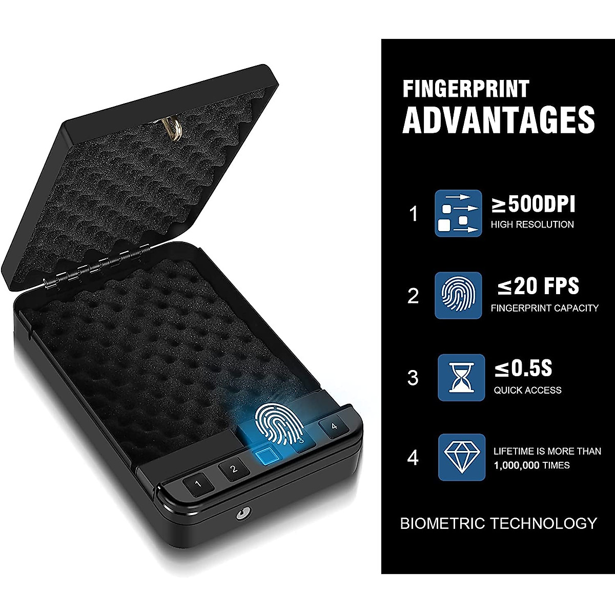 Biometric Gun Safe for Pistol, Quick Access Fingerprint Handgun Safe Firearm Lock Box,Gun Case for Home/Car/Travel - Upgraded Biometric/Keypad/Key Access,Silent Mode (Fingerprint Version)