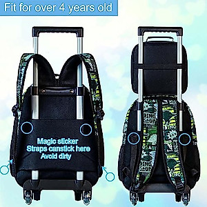 3PCS Rolling Backpack for Boys, Kids Roller Wheeled Dinosaur Bookbag and Lunch Box, Cool School Backpacks with Wheels for Elementary Teen