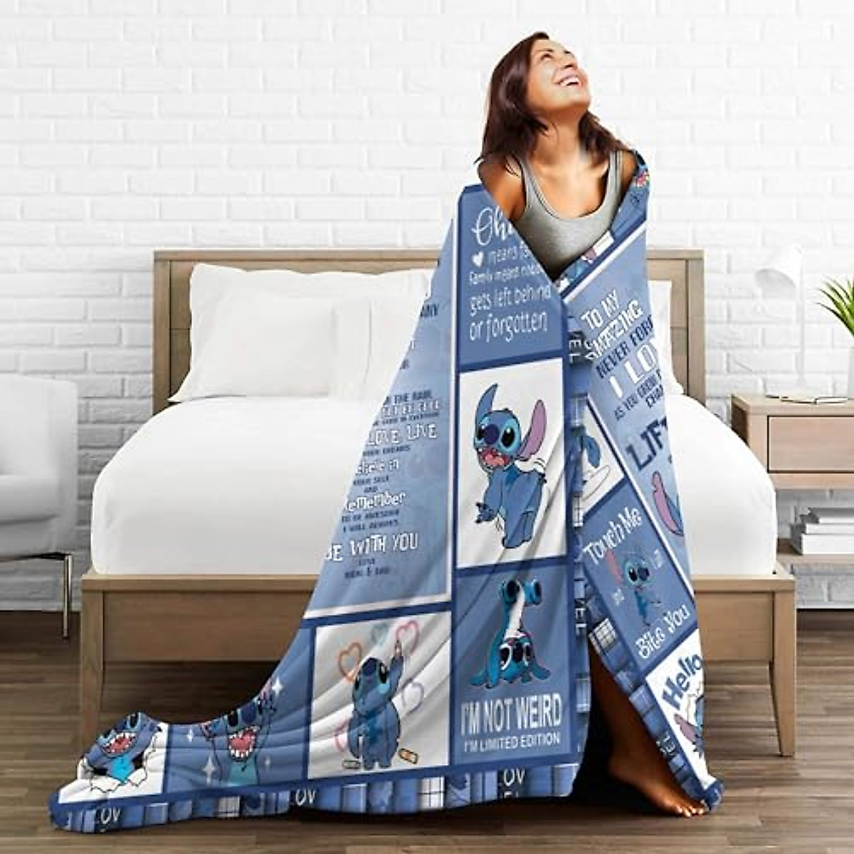 Cute Blue Alien Monster Plush Flannel Blanket Lightweight Soft Cozy Fuzzy Warm Fleece Throw for Couch Sofa Bedroom Living Room