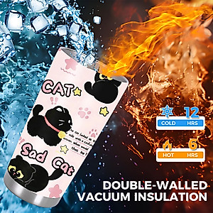 LATTPLYN Cat Tumbler for Women Men, 20 oz Stainless Steel Cat Coffee Cups with Lid Christmas Birthday Gift for Travel Mug White Tumbler for Girls