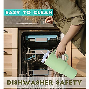 40oz Tumbler with Handle and Straw Lid,Stainless Steel Travel Mug Water Bottle Cup,Reusable Insulated Vacuum Cup (QL-Green)