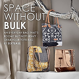 SIXTEASE Tote Bags for Women Large Tote Bag with Zipper Top - Genuine Leather Strap, Upcycled Canvas, Rug, Hair On and Hardware Accents - Vintage Style Hand Stitched - Emblem