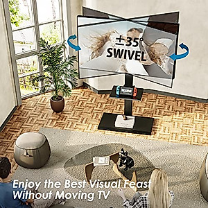 FITUEYES Floor TV Stand with Swivel Mount for 50-80 Inch Large LCD/LED TVs, Tall Corner TV Stands for Bedroom and Living Room, Easy to Assemble, Hold Up to 110 lbs,Black,TT208001MB