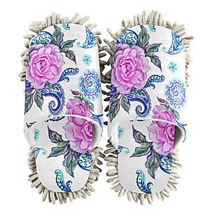 Roses Paisley Mop Slippers Shoes Cover for Floor Cleaning Washable Dirty Dust Hair Cleaners Microfiber Mop Socks for Kitchen House Office