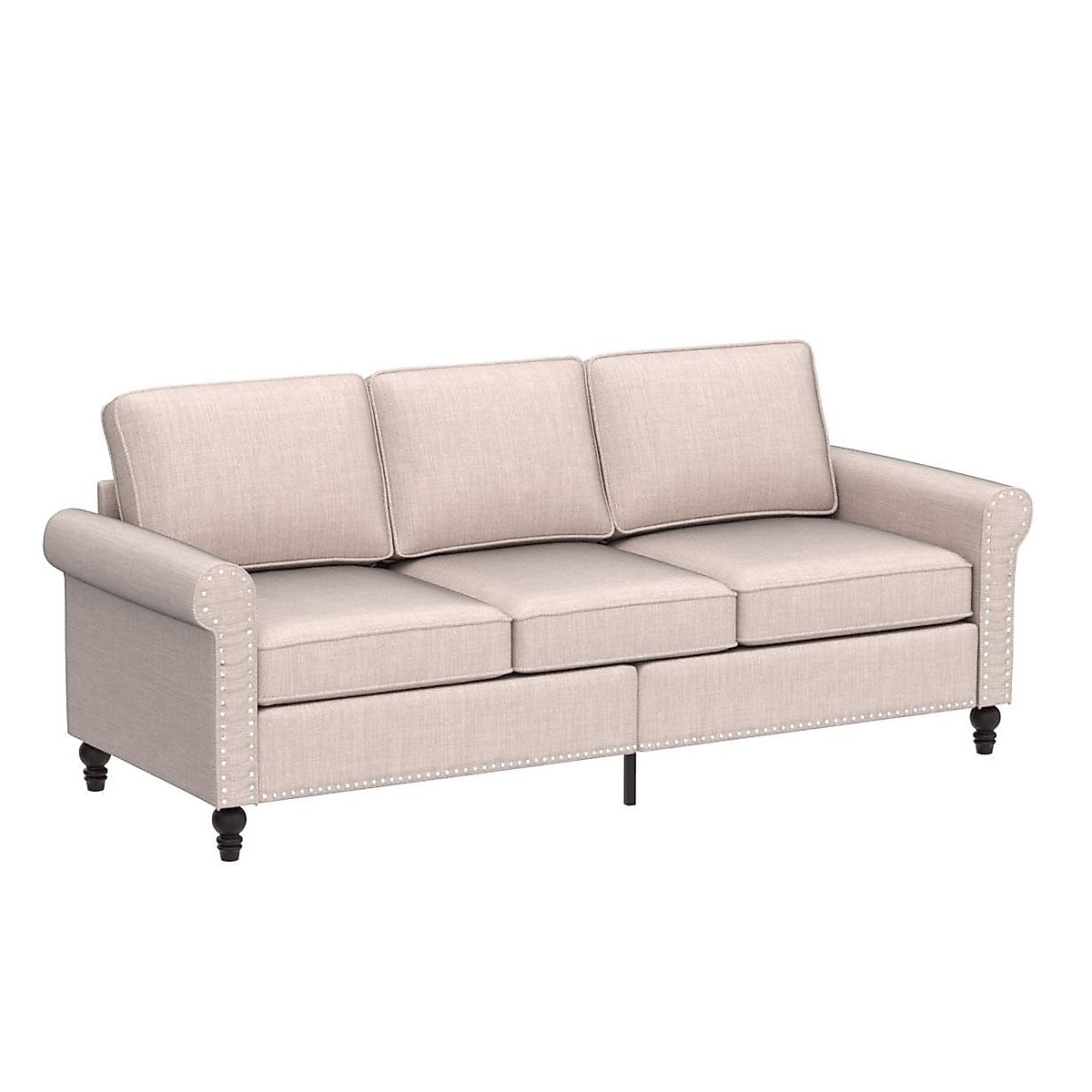 ZAFLY Sofa Couch, Beige 3 Seat Couches for Living Room, Mid Century Modern Couch with Solid Wood Frame and 4 Gourd Shapes Legs for Home/Office/Apartment