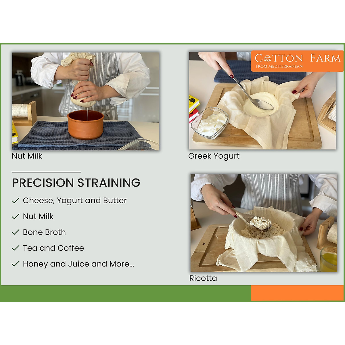 Cotton Farm Cheese Cloths, Grade 100 – 20x20 inch Hemmed, Unbleached, 100% Cotton, Ultra Fine Reusable Muslin Cheesecloth for Straining, Cooking, Baking,