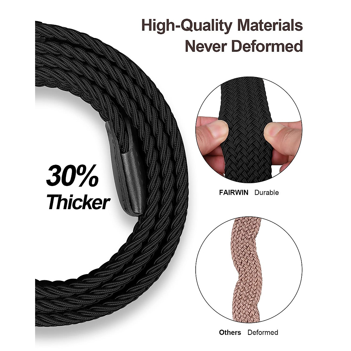 FAIRWIN Elastic Golf Belt Braided Casual 1 3/8" Width Stretch Woven Belt Flexible Women Men Belts Jeans Shorts Pants