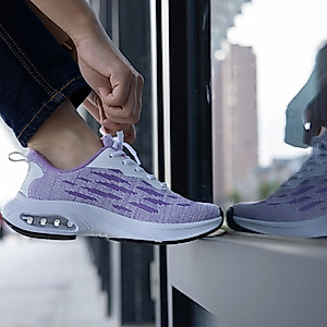 MAFEKE Women Air Running Shoes Athletic Tennis Lightweight Breathable Mesh Sneakers for Walking Jogging Workout Travel Non Slip Footwear WhitePurple Size 10.5