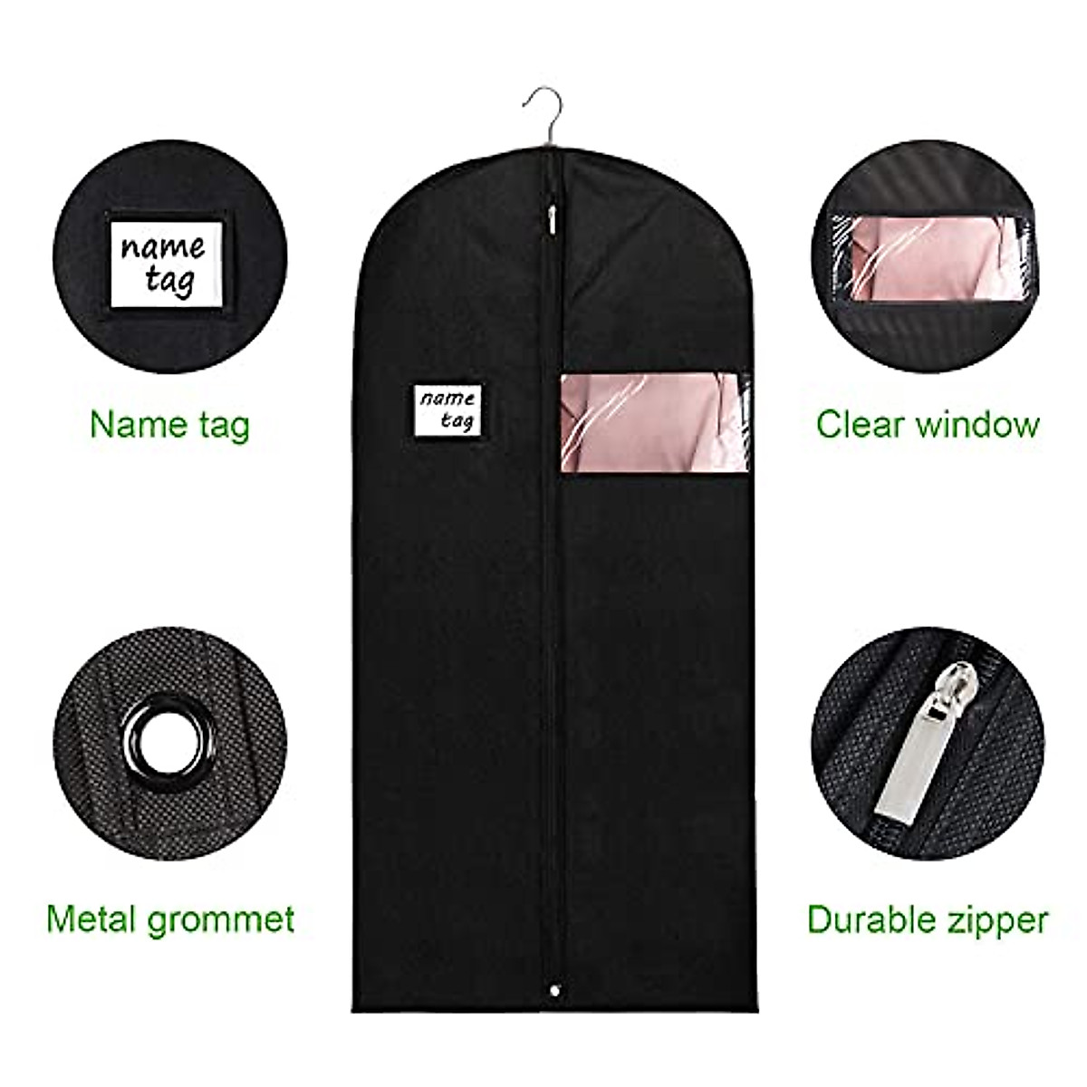 KEEGH Garment Bags for Hanging Clothes 60" (Set of 6) Dress Bags for Storage Suit Bags for Closet with Zipper and Eye-Hole for Folding for Suit Coats Dresses, Black