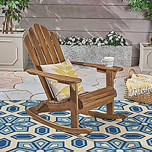 Christopher Knight Home Cara Outdoor Adirondack Acacia Wood Rocking Chair, Dark Brown Finish & Parker Outdoor 16" Acacia Wood Side Table, Teak Finish