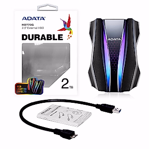 ADATA HD770G 2TB RGB USB 3.2 IP68 Waterproof Dropproof Dustproof External HDD Black (AHD770G-2TU32G1-CBK)