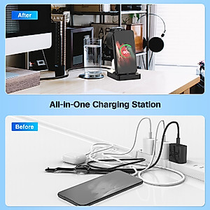 Charging Station for Multiple Devices, 3-in-1 Charger Station＆25W Adapter Block for iPhone 15 Pro/15 Pro Max, Samsung S23/S22/S21/Z Fold 4, Galaxy Buds, Wireless Charger for Galaxy Watch 6/5/5 Pro/4/3