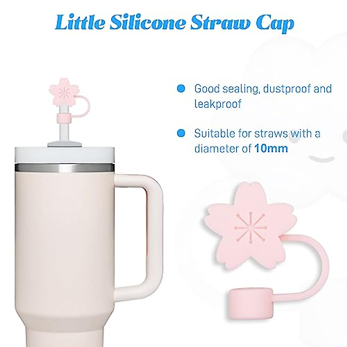 4 Pack Compatible with Stanley 30&40 Oz Tumbler, 10mm Flower Straw Covers Cap, Cute Silicone Straw Covers, Straw Protectors, Various Shapes Soft Silicone Straw Lids for 10mm Straws