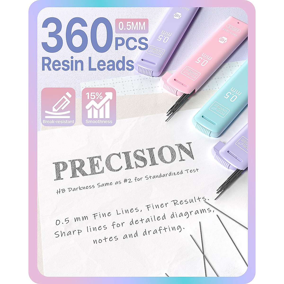 Four Candies Pastel Mechanical Pencil Set - 3PCS 0.5mm Mechanical Pencils with 240PCS HB Lead Refills, 3PCS Erasers and 9PCS Eraser Refills, Cute Colored Mechanical Pencils for Drawing & Writing