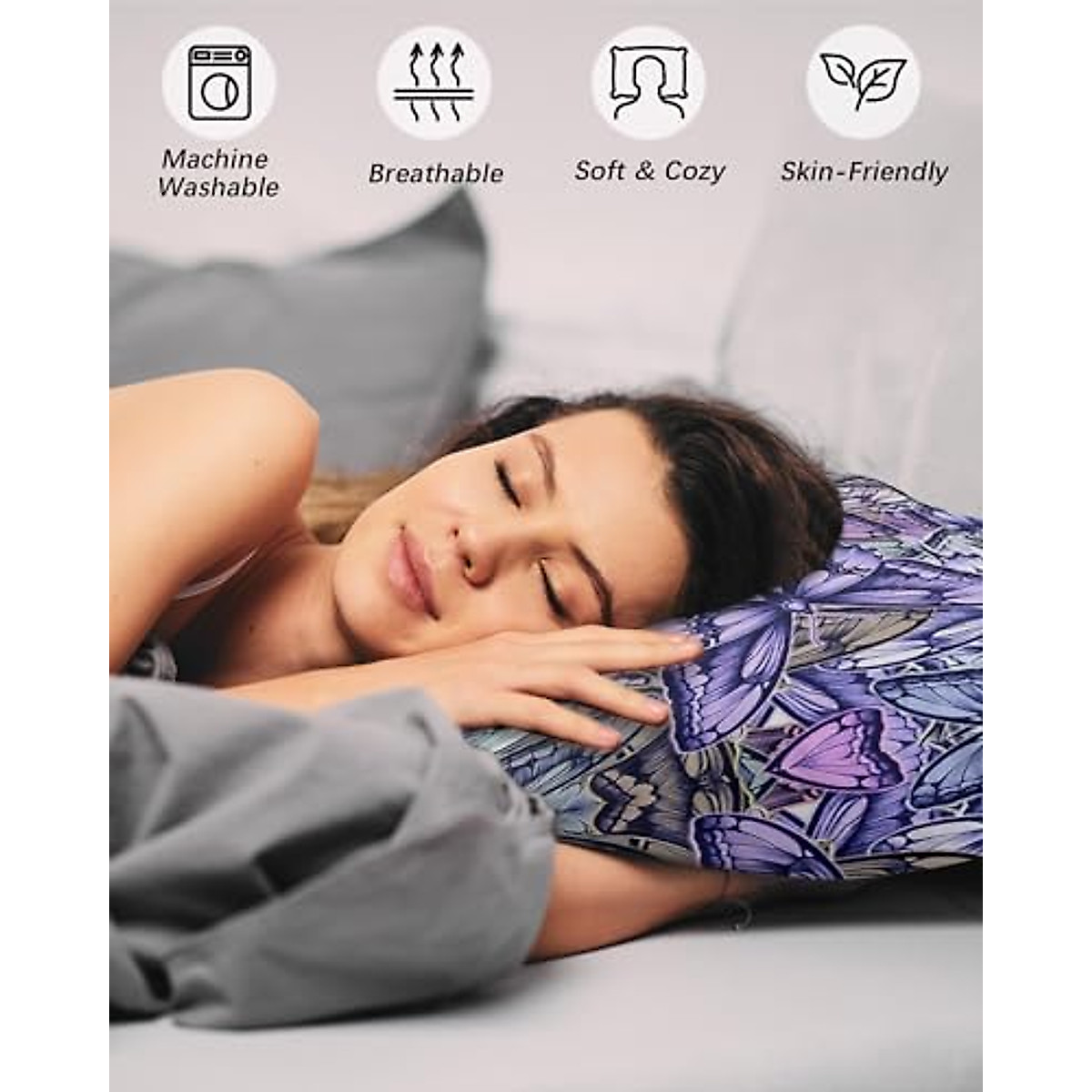 Hokiten Queen Size Pillow Covers Set of 2 - Purple Blue Teal Butterfly Microfiber Soft Pillowcases with Envelop Closure, Modern Abstract Art Lumbar Pillow Cover for Bedroom/Sofa/Couch, 20x30 Inches