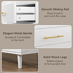 Aiho 5 Drawer Dresser for Bedroom, Tall Chest of Drawers with Metal Handles, Wood Storage Organizer Dresser Nursery Dresser, for Living Room/Hallway/Entryway, White