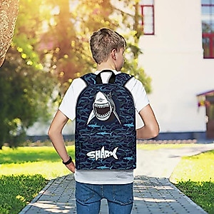 Gsobvpe Big Shark Printing Backpack for Girls and Boys, Breathable 17 Inch Bookbag Lightweight Casual Daypack for Travel Work College