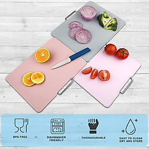 FIVETAS cutting boards for kitchen dishwasher safe,set of 3 with holder,plastic cutting boards with Easy-Grip Handles.GARLIC GRINDING AREA. BPA Free, Non-porous Non-Slip Feet