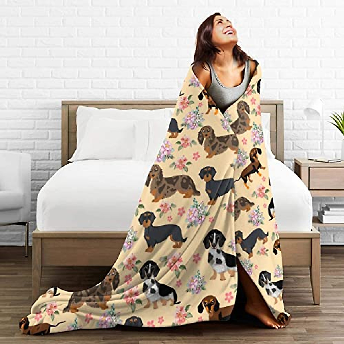 Dachshund Sausage Dogs Soft Throw Blanket 60"X50" Lightweight Flannel Blanket for Couch Bed Sofa Home Living Room Decor Travelling Camping for Kids Adults
