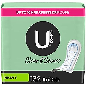 U by Kotex Security Maxi Feminine Pads, Heavy Absorbency, Unscented, 132 Count (3 Packs of 44) (Packaging May Vary)