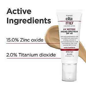 EltaMD UV Restore SPF 40 Anti Aging Face Moisturizer For Women, Broad Spectrum Physical Sunscreen with Zinc Oxide, Tinted Face Sunscreen, Anti Aging Moisturizer, Improves Skin Smoothness, 2 OZ Tube