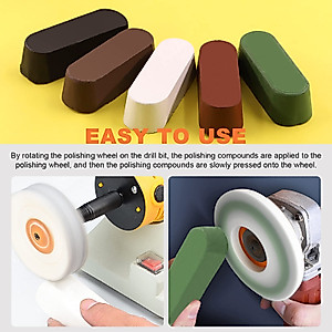 Tanstic 5Pcs Polishing Compound Kit, Buffing, Polishing and Cutting Compound Includes Black Emery, Brown Tripoli, White Diamond, Red Rouge, General Green