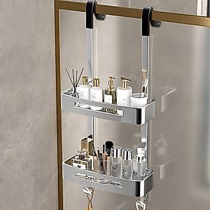 2 tier Over the Door Shower Caddy, Bathroom Door Storage Rack for Inside Shower, No Drilling Hanging Shower Organizer,Adjustable hook (Color : C)