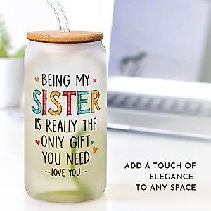 Sisters Gifts from Sister, Brother - Gifts for Sister - Sister Birthday Gift Ideas, Birthday Gifts for Sister - Sister Christmas Gifts, Christmas Gifts for Sister - Big Sister Gift - 16 Oz Can Glass